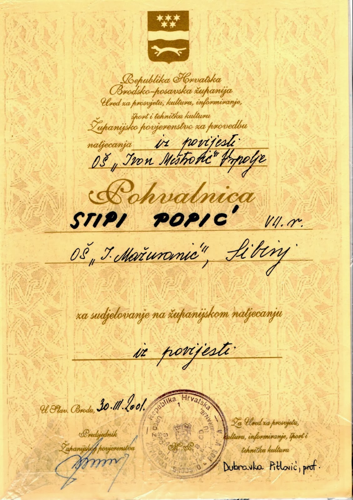 Biografski podaci Stipo Popić - Derventa - Slobodnica - Slavonski Brod ...