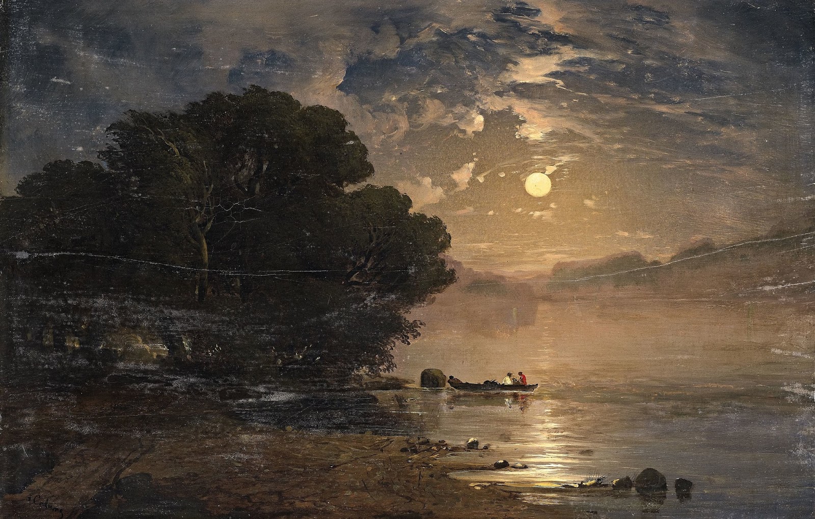 Alexandre Calame (1810-1864), Lac au Soir | Landscape, Moonlight ...