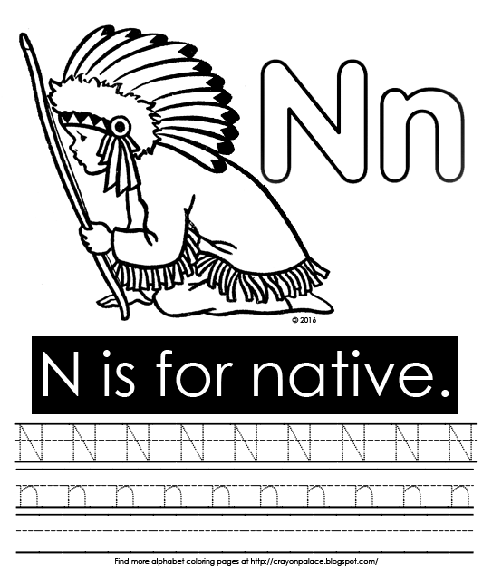 Crayon Palace: "N is for native" alphabet coloring page