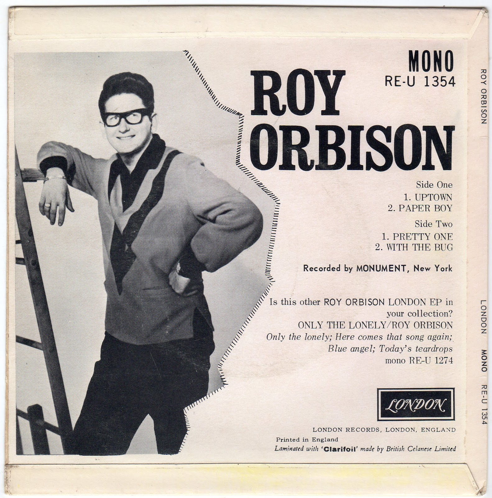 WOLFEES GRAMOPHONE: "UPTOWN" ROY ORBISON LONDON EP RE-U 1354 P.1962 UK