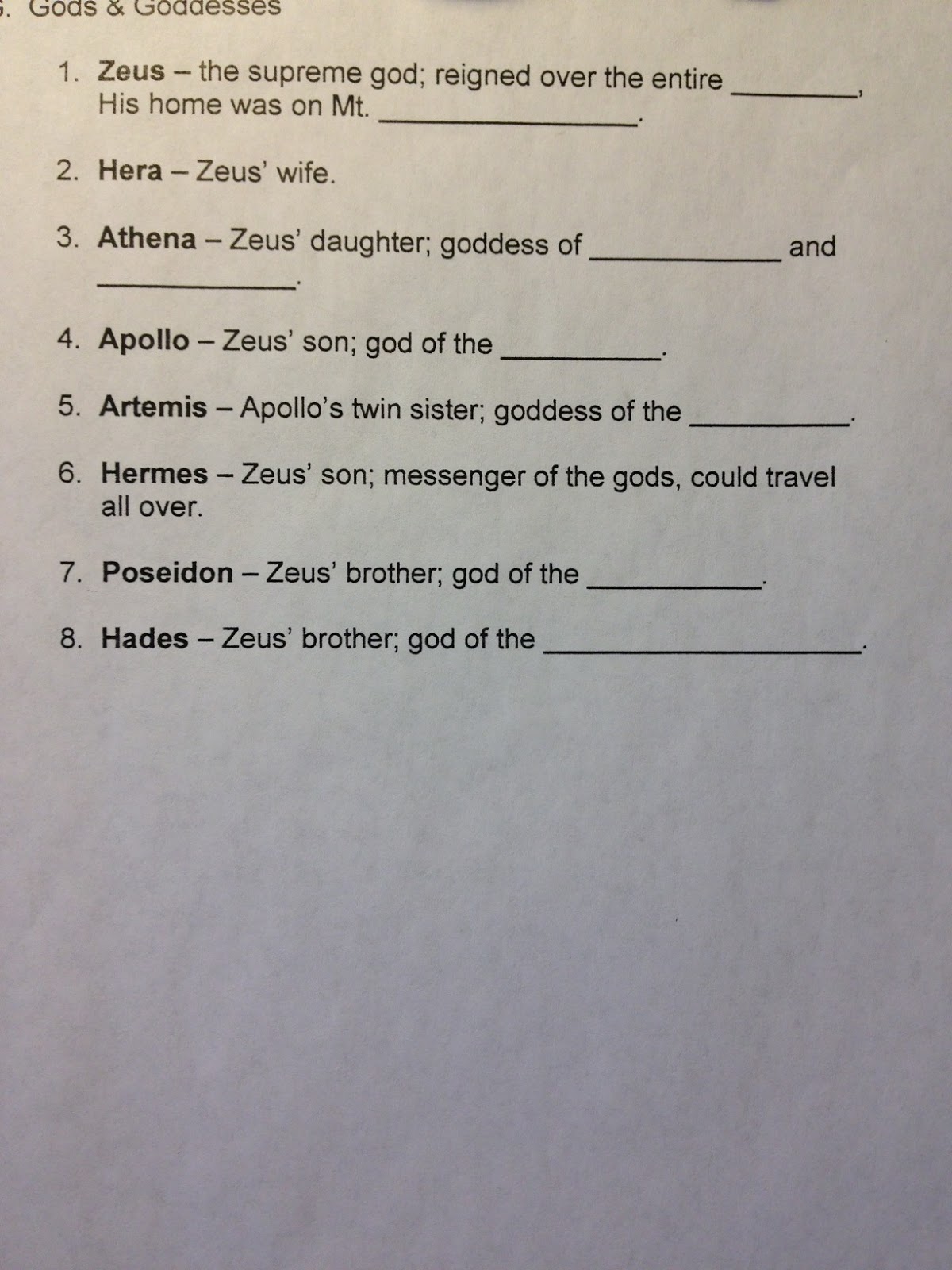 Mr. T's Social Studies: Unit 5: Ancient Greece & Rome - Gods & Goddesses