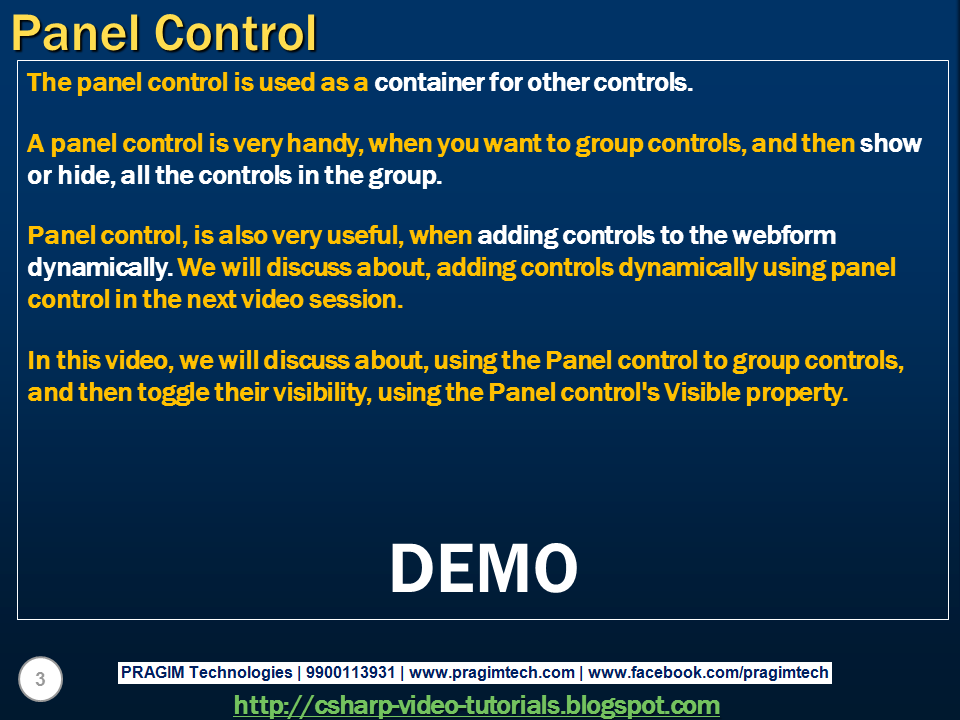 Sql server, .net and c# video tutorial: Part 42 – Panel Control in ASP.NET