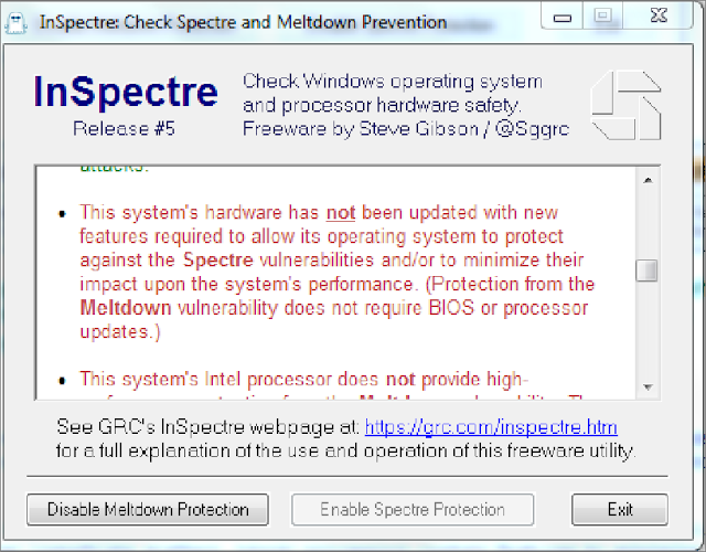 InSpectre : Vérifier si votre PC est vulnérable à Meltdown/Spectre