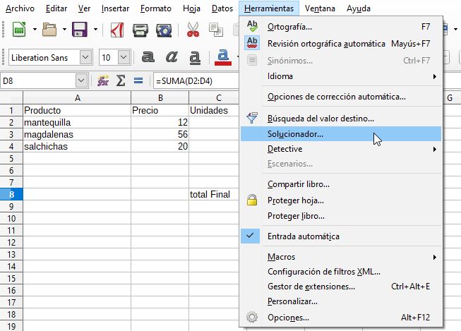 LibreOffice Calc - Solver | Aplicaciones de Libre Uso