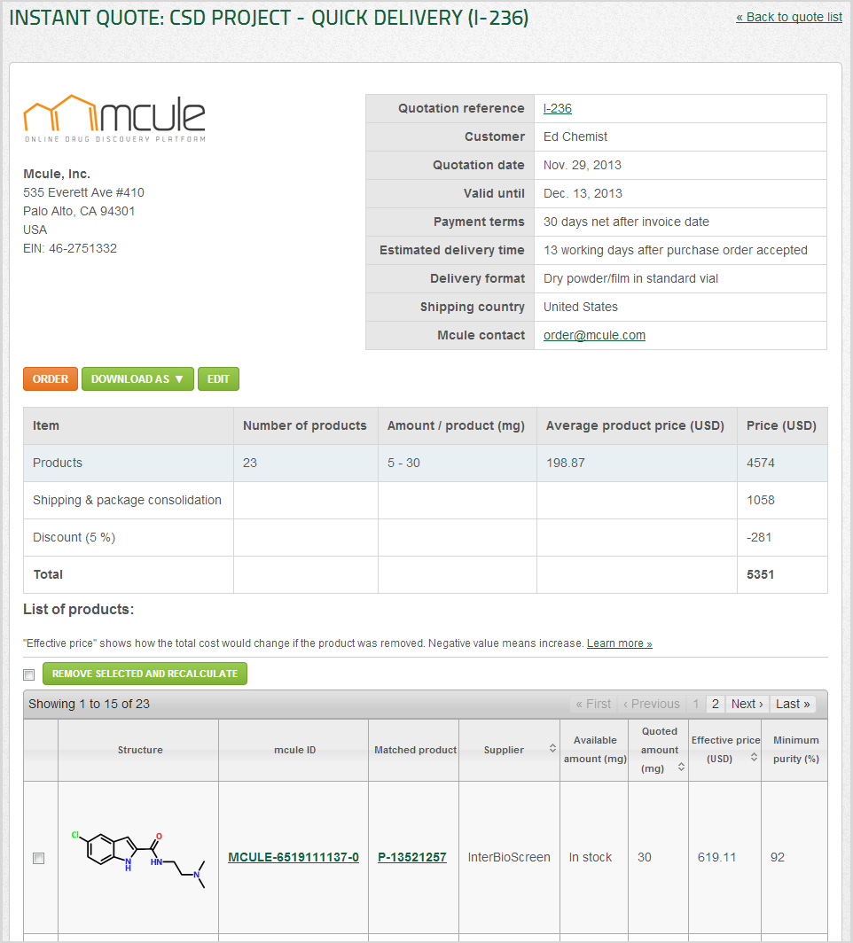 Mcule: About Instant Quote