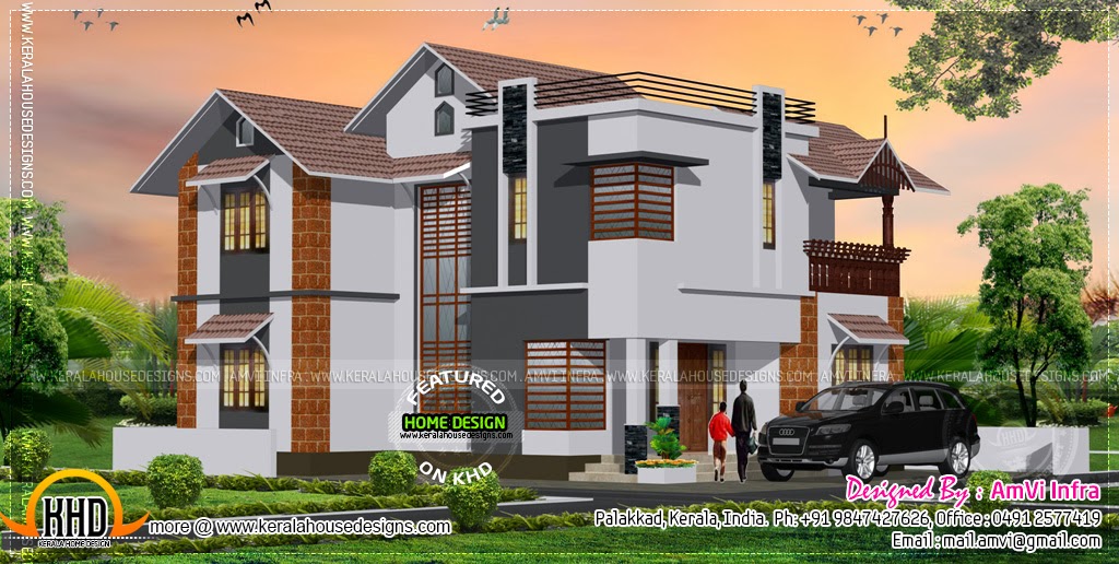 House rendering with floor plan - Kerala Home Design and Floor Plans ...