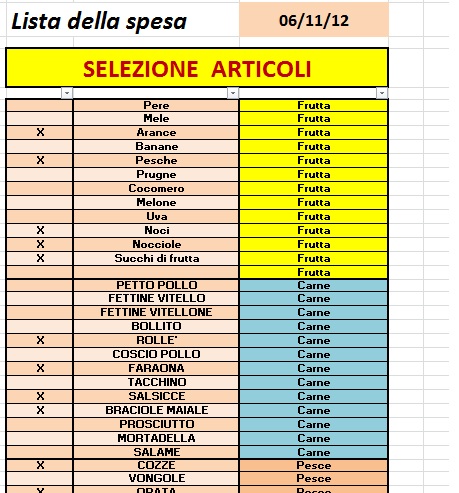2) Adesso selezioniamo dentro il filtro della prima colonna la X, in ...