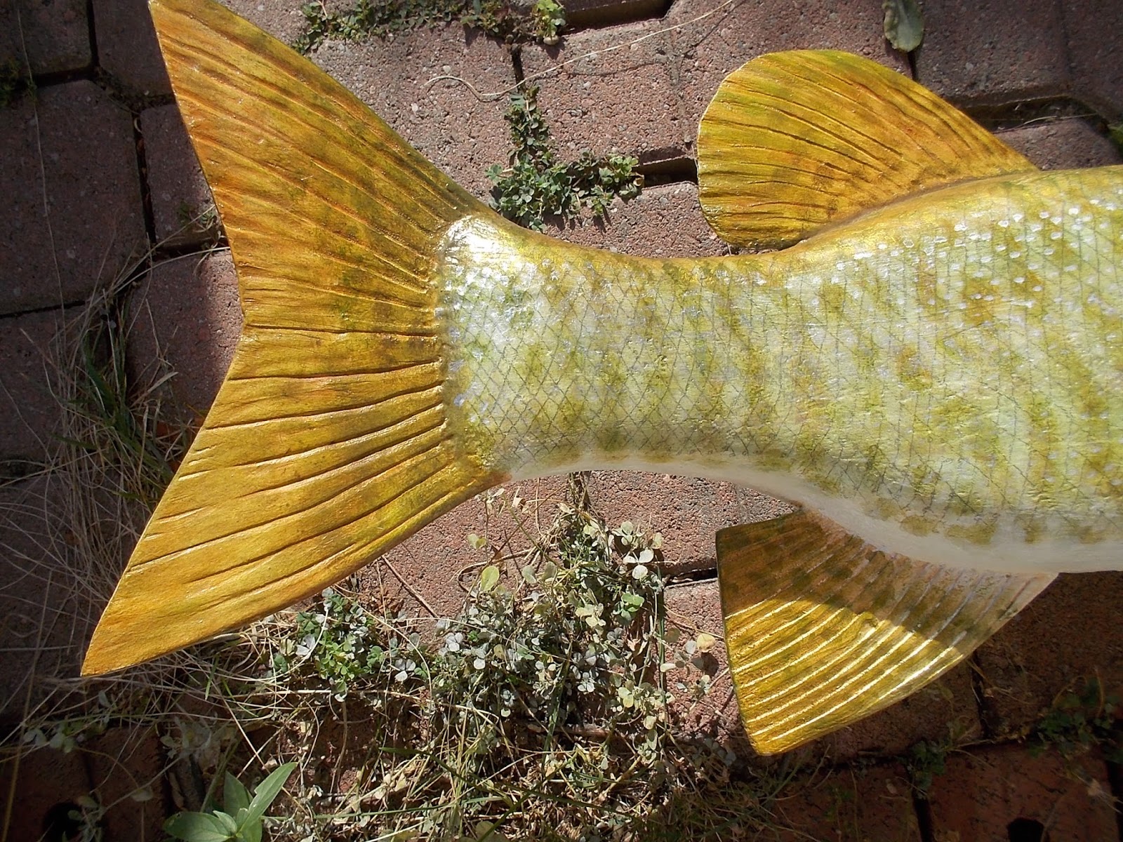 CHARLES WEISS ART: LARGE WOOD CARVED MUSKIE in PROGRESS