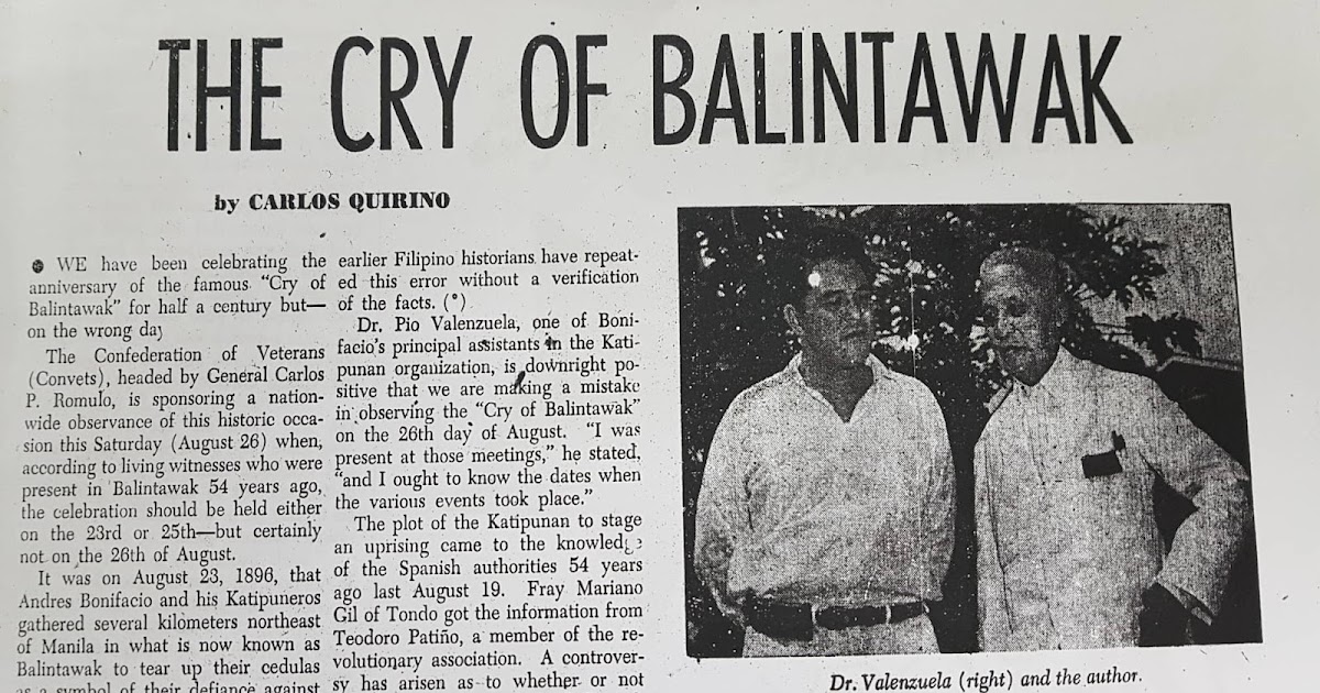 Pio Valenzuela @ 150: Artikulo: The Cry of Balintawak (1950)