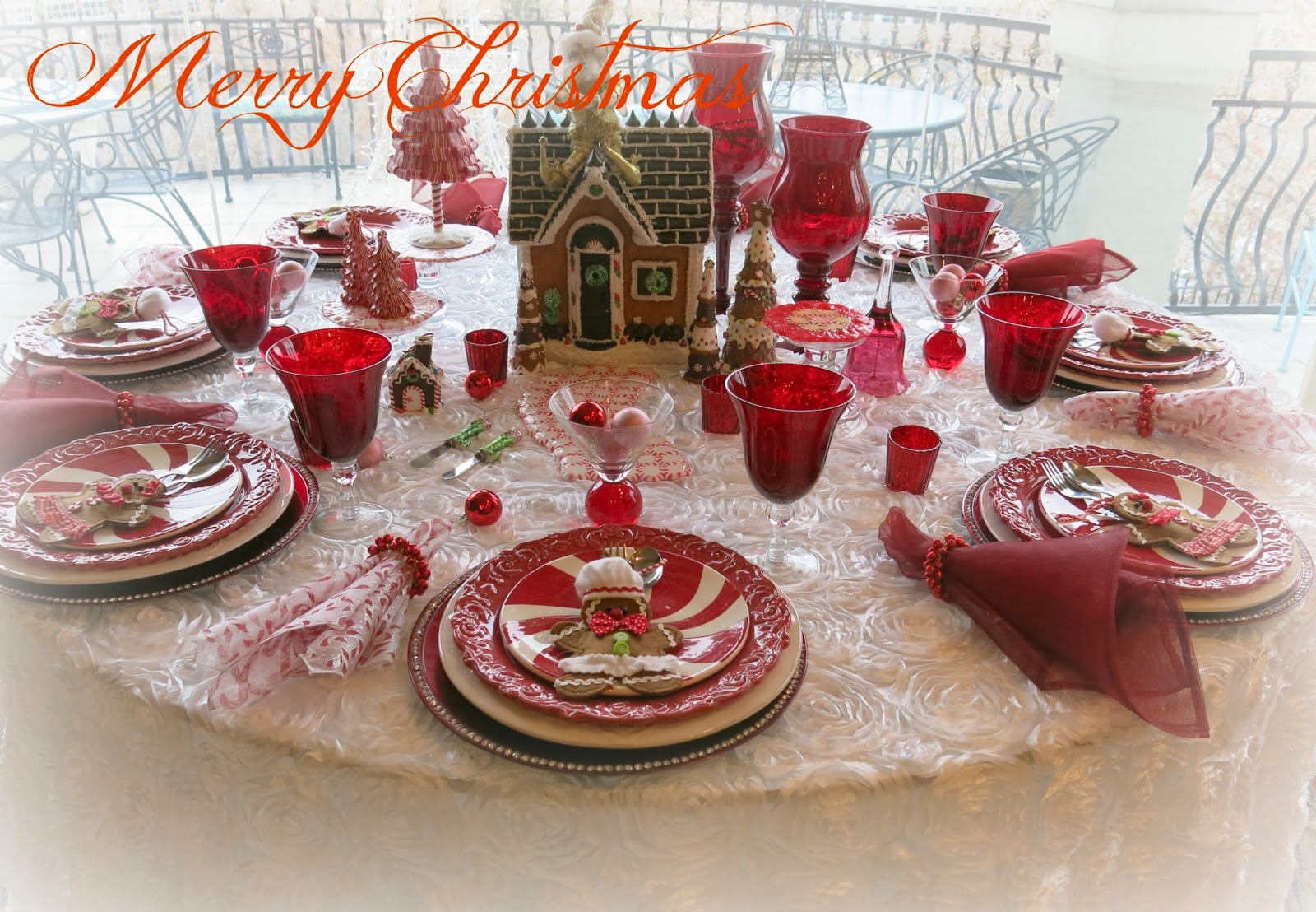 Gingerbread House and Peppermint Road Tablescape - Purple Chocolat Home