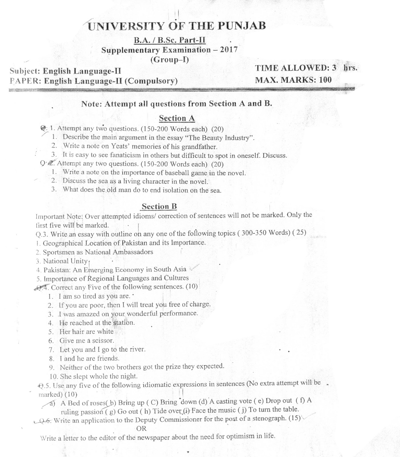 BA English 4th Year Supplementary Paper 2017 Punjab University ~ BA ...