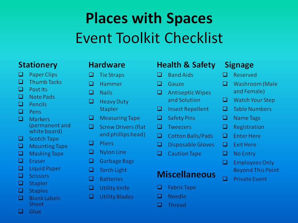 Places with Spaces: Be Prepared For The Unexpected - The Event Toolkit