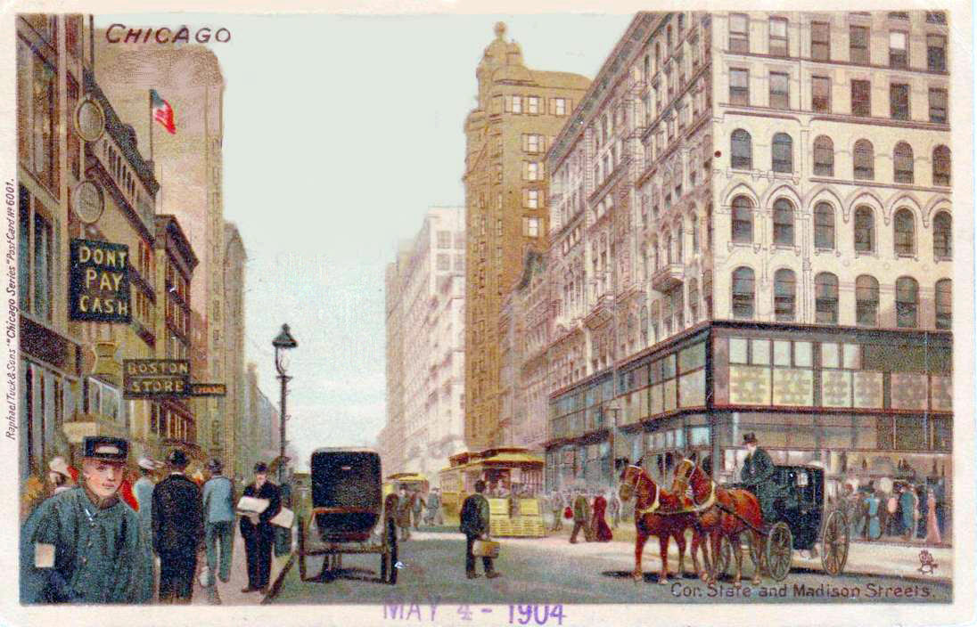 transpress nz: traffic at State Street and Madison, Chicago, 1904