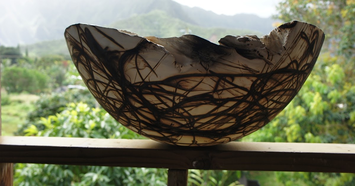 SCOTT NORWOOD FITZEL: Pyrography on bleached Madrona wood bowl