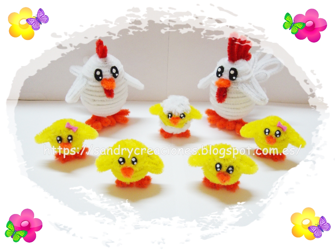 SanDryCreaciones: Gallina, Gallo y Pollitos de Pascua con Limpiapipas