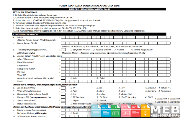 Formulir Isian Data PAUD (Pendidikan Anak Usia Dini) | Media Edukasi Baru