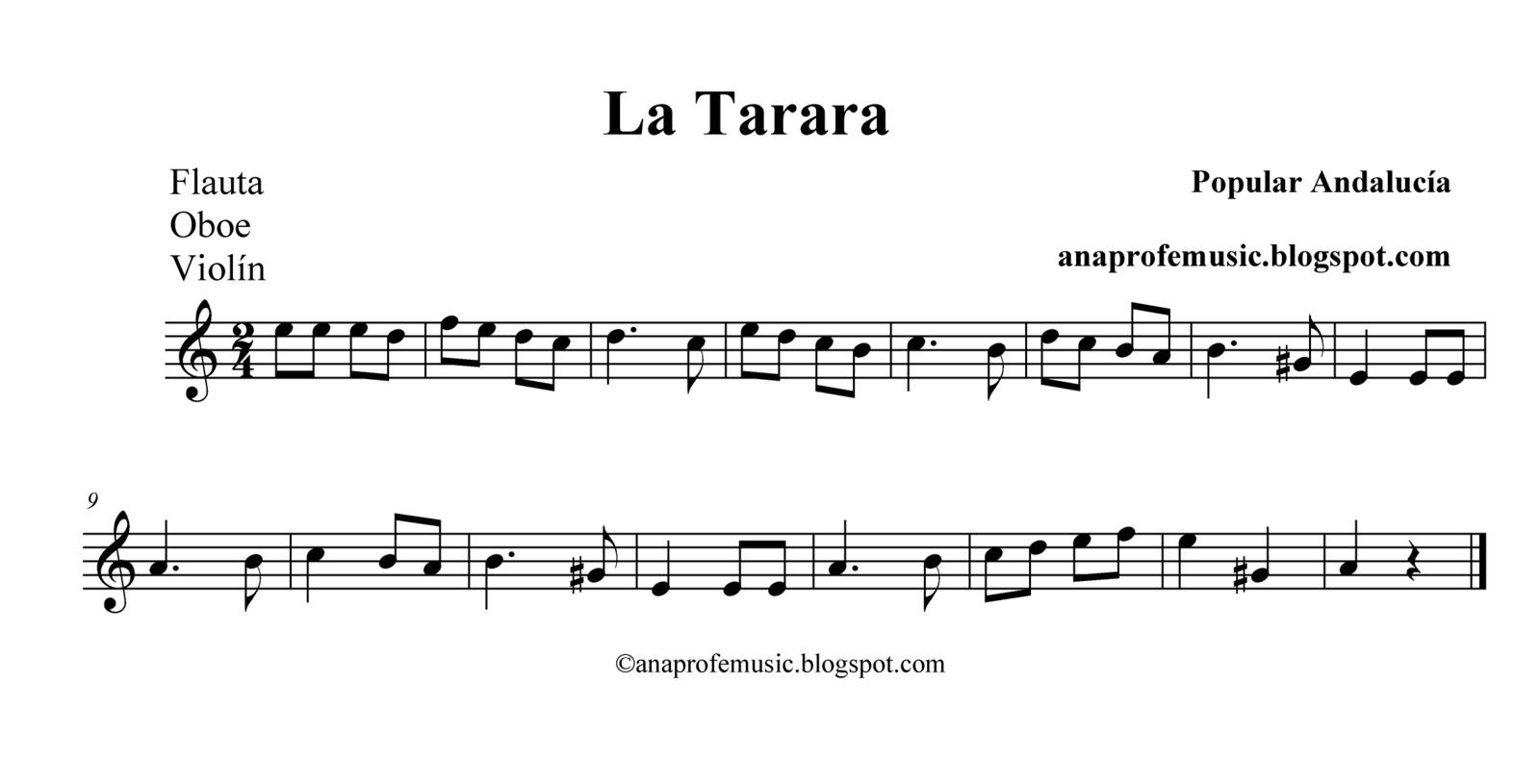 AnaProfeMusic: Partitura La Tarara, Canción Popular