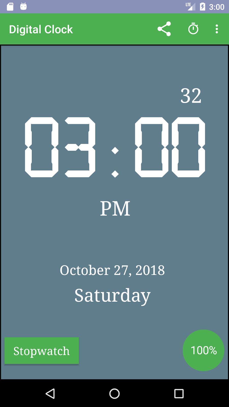 Digital Clock with Seconds, Stopwatch and Battery Percentage: Digital ...
