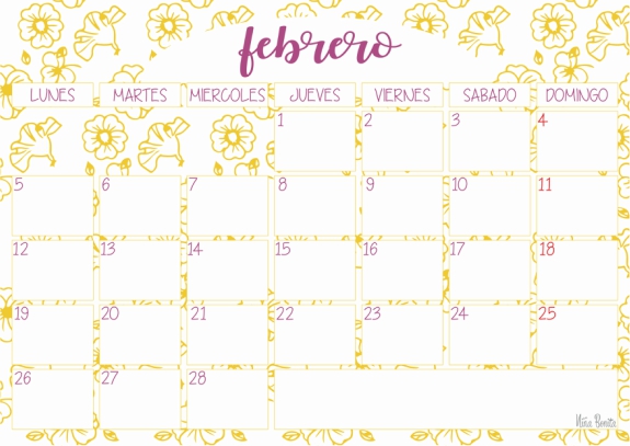 Imprimible: Calendario febrero 2018 - Niña Bonita