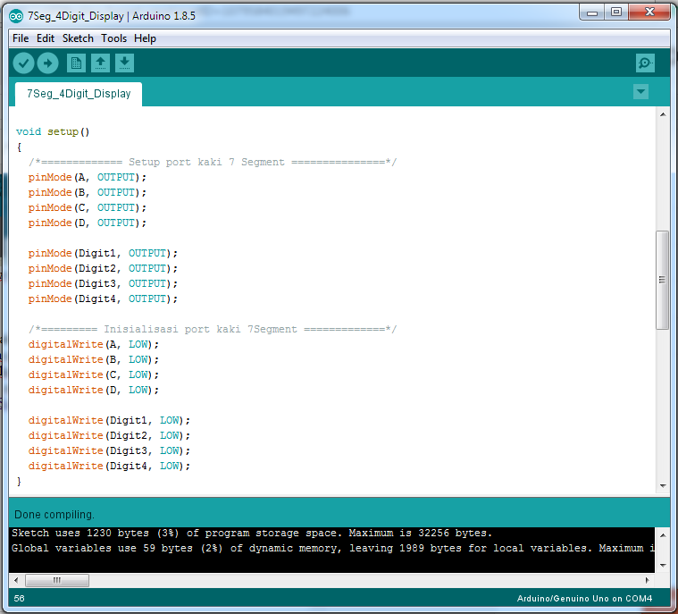7 Segment Display 4 Digit Using Arduino