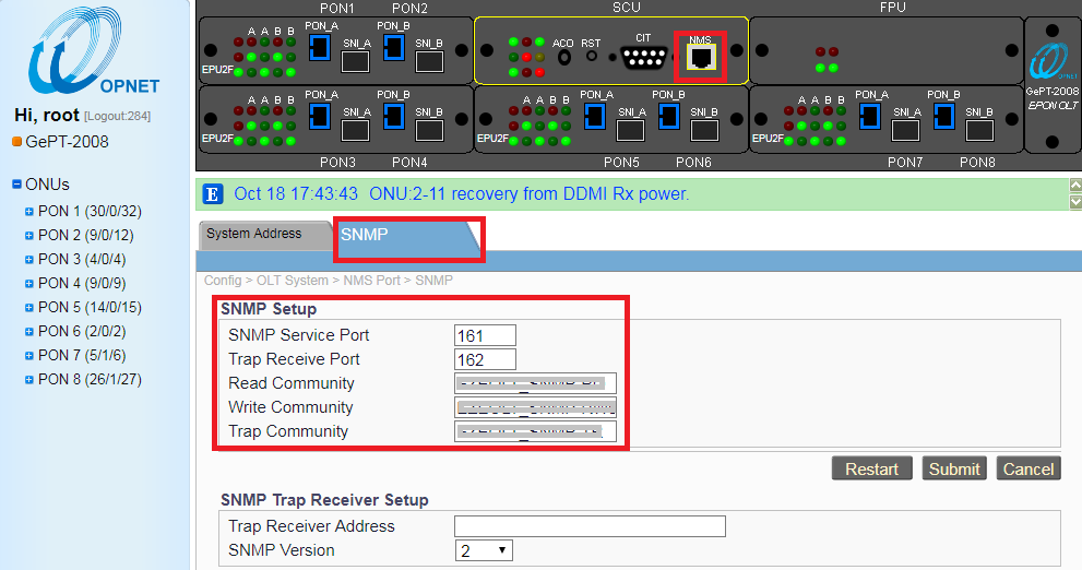Opnet OLT hardware commissioning