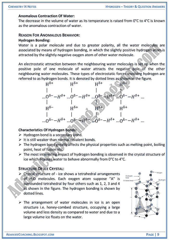Adamjee Coaching: Hydrogen - Theory Notes and Question Answers ...
