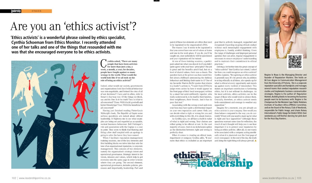 Businesswoman's Blog: Leadership Magazine: Are you an Ethics Activist?