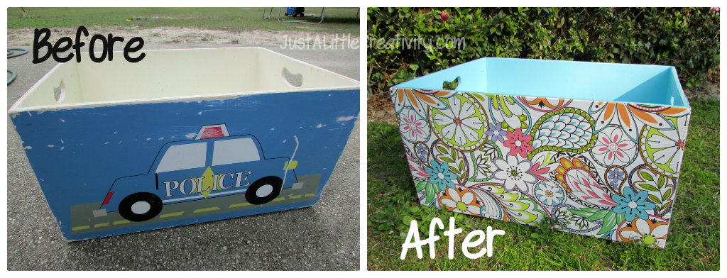 Mod Podge and Wrapping Paper Toy Box Makeover {DIY}