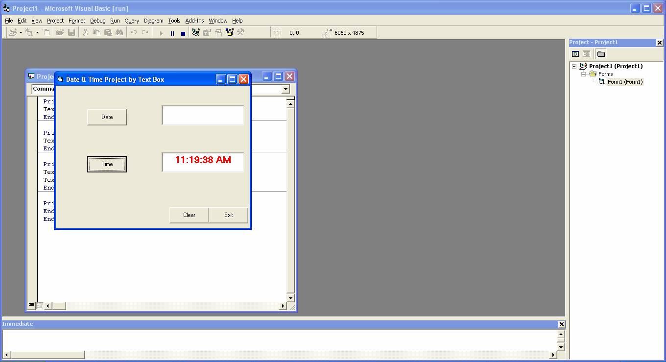 Visual Basic 6 0 Tutorials Code And Project For Beginners Date And Time Project By Using Text Box