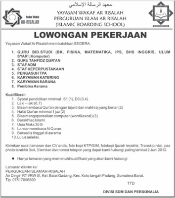 Perguruan Islam AR-Risalah (Padang) - Akses Kerja