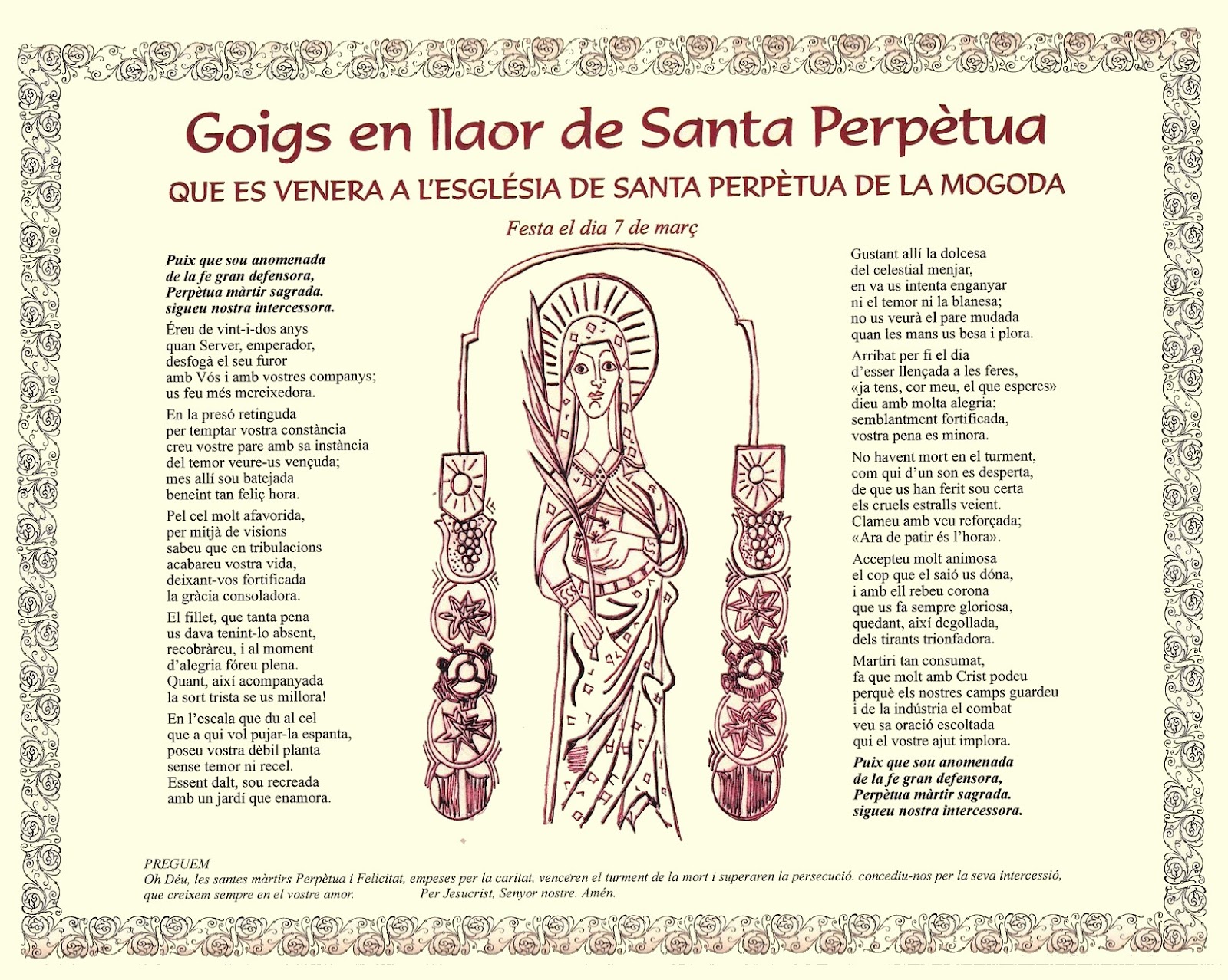 Goigs a santa Perpètua, patrona de Santa Perpètua de Mogoda (Vallès ...
