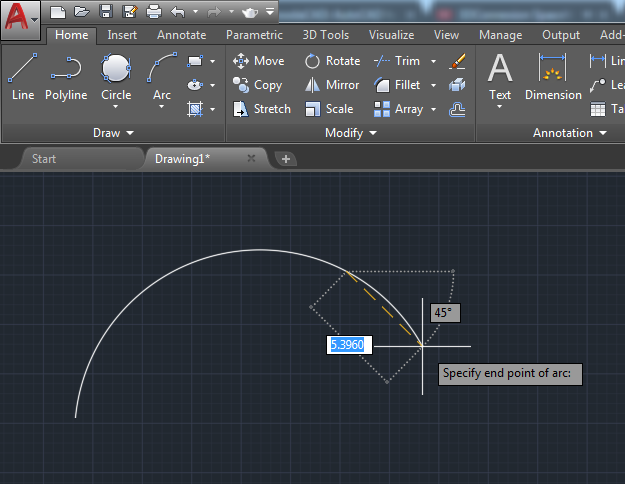 BroodaCAD: How to create an arc in AutoCAD
