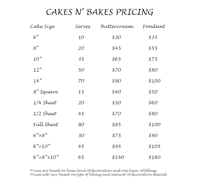 Cakes N' Bakes: Cakes N' Bakes Pricing
