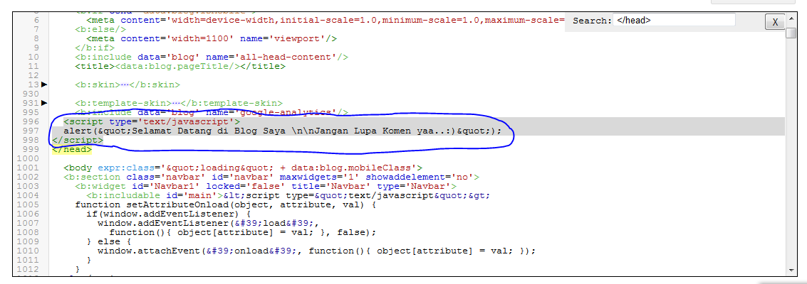 .: Menampilkan Pesan Pop-up Ketika Membuka Blog