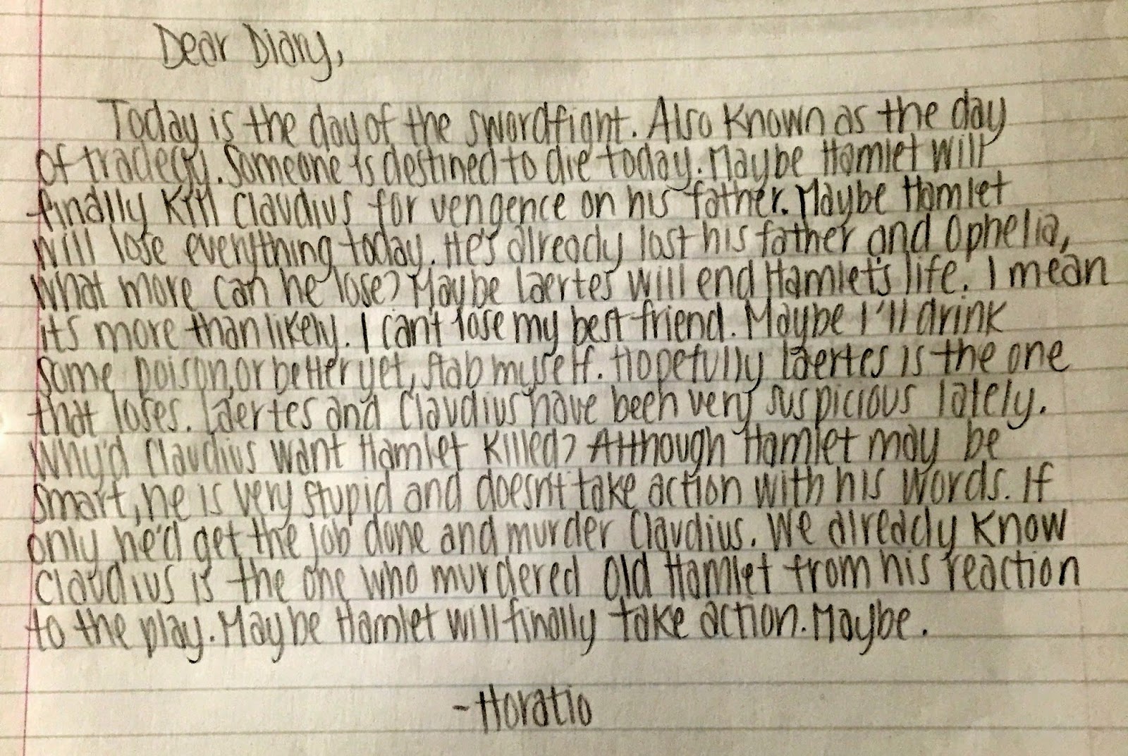 MILLENNIALS: Final Project - Horatio's Diary Entry