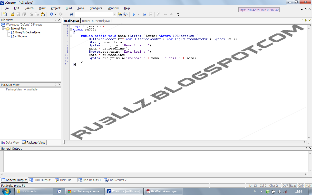 Just Share in My Blog: PROGRAM JAVA SEDERHANA INPUT NAMA & KOTA ASAL