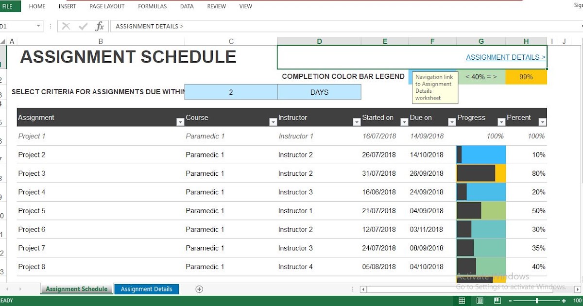 Assignment Schedule Excel Template