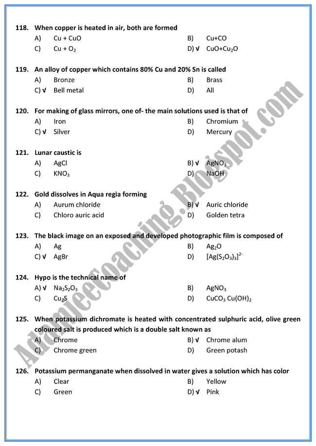 ENTRY TEST MCQ'S AND NOTES FOR XI AND XII: Chemistry Mcqs XII - All ...