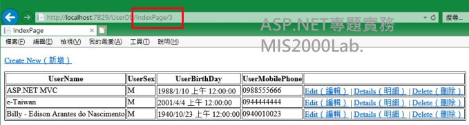 Mis2000 Lab Aspnet專題實務 And Webform Mvc 遠距教學 Aspnet Mvc分頁(skip 與take) 0609