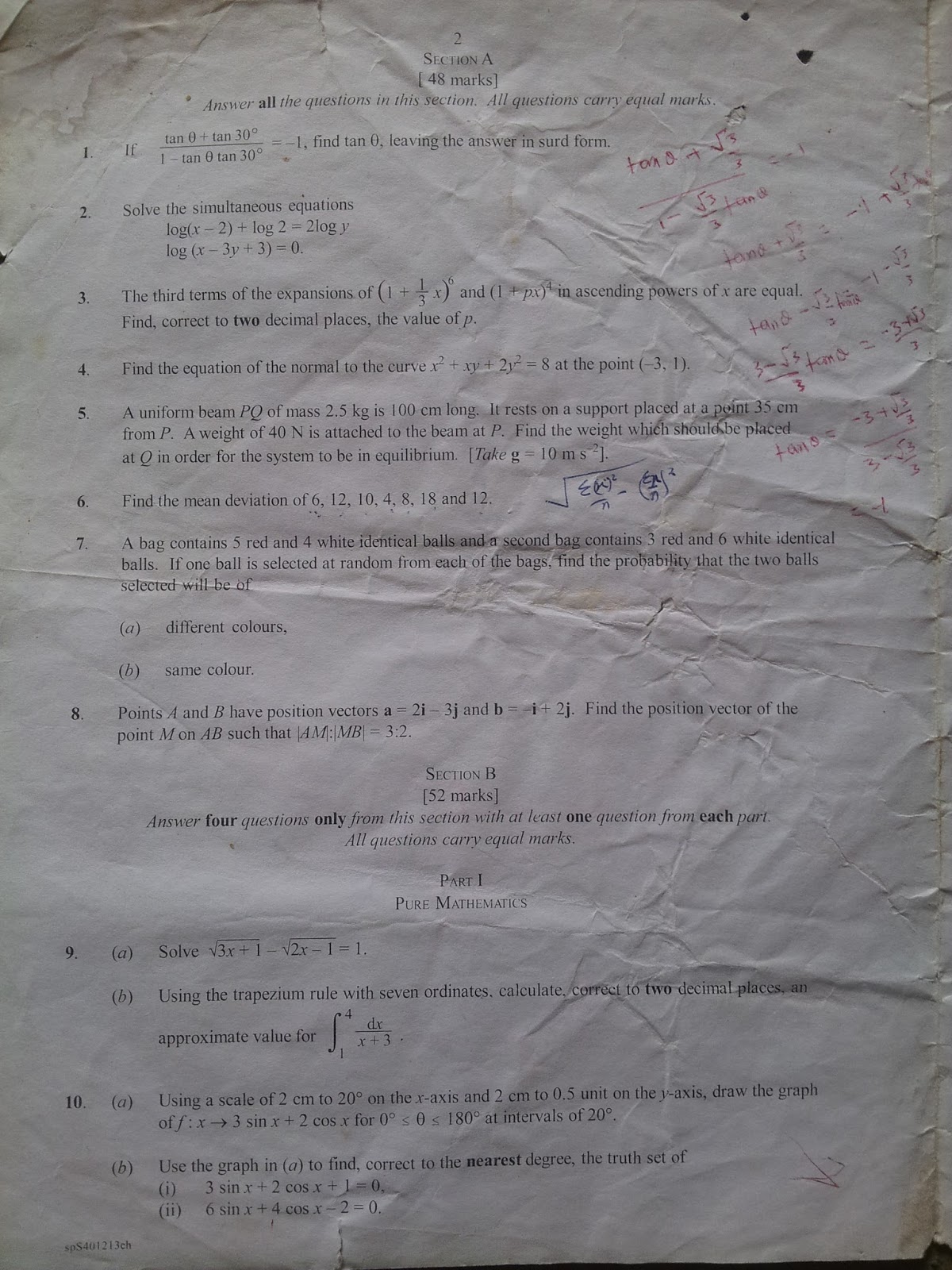 ELECTIVE MATHEMATICS WASSCE 2013