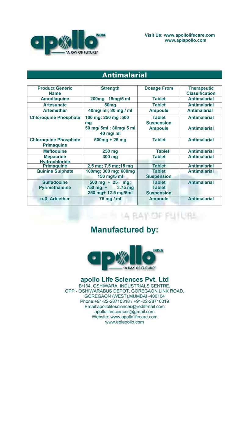 apollo Antimalarial Products | apollo lifesciences