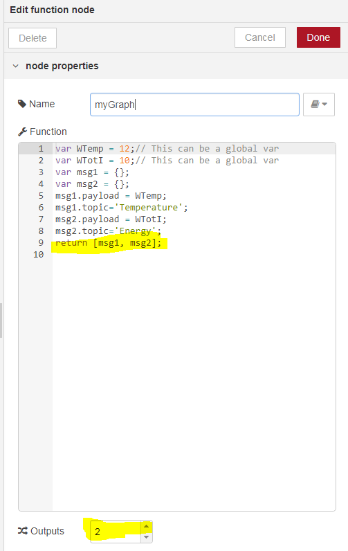 Node-Red chart with multiple inputs