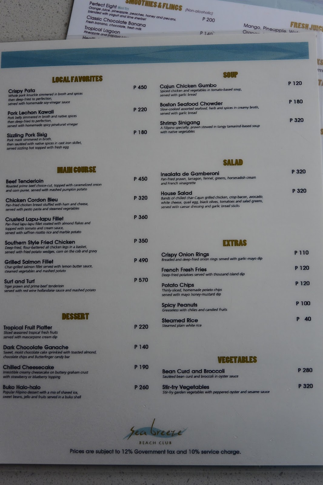 The Mediocre Wanderer: HENANN RESORT BOHOL'S SEA BREEZE CAFE MENU