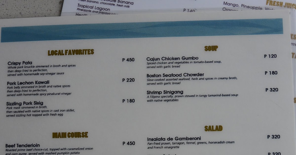 The Mediocre Wanderer: HENANN RESORT BOHOL'S SEA BREEZE CAFE MENU