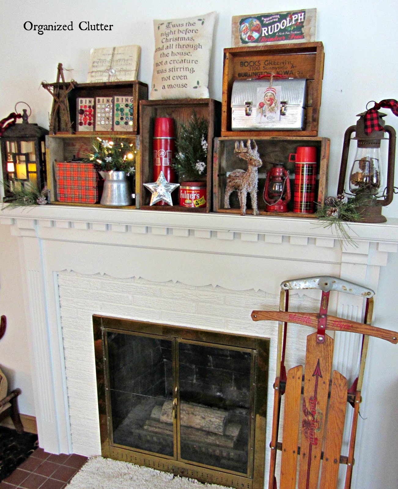 An Organized Cluttered Rustic Crate Christmas Mantel - Organized Clutter
