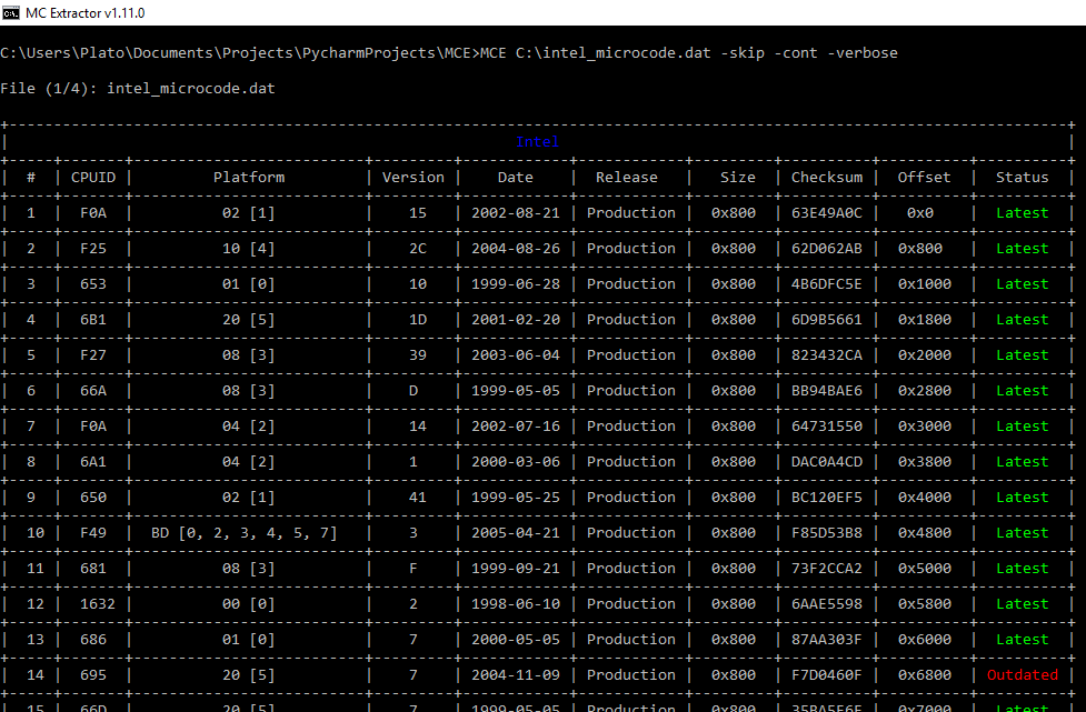 Mcextractor - Intel, Amd, Via & Freescale Microcode Extraction Tool - mederc