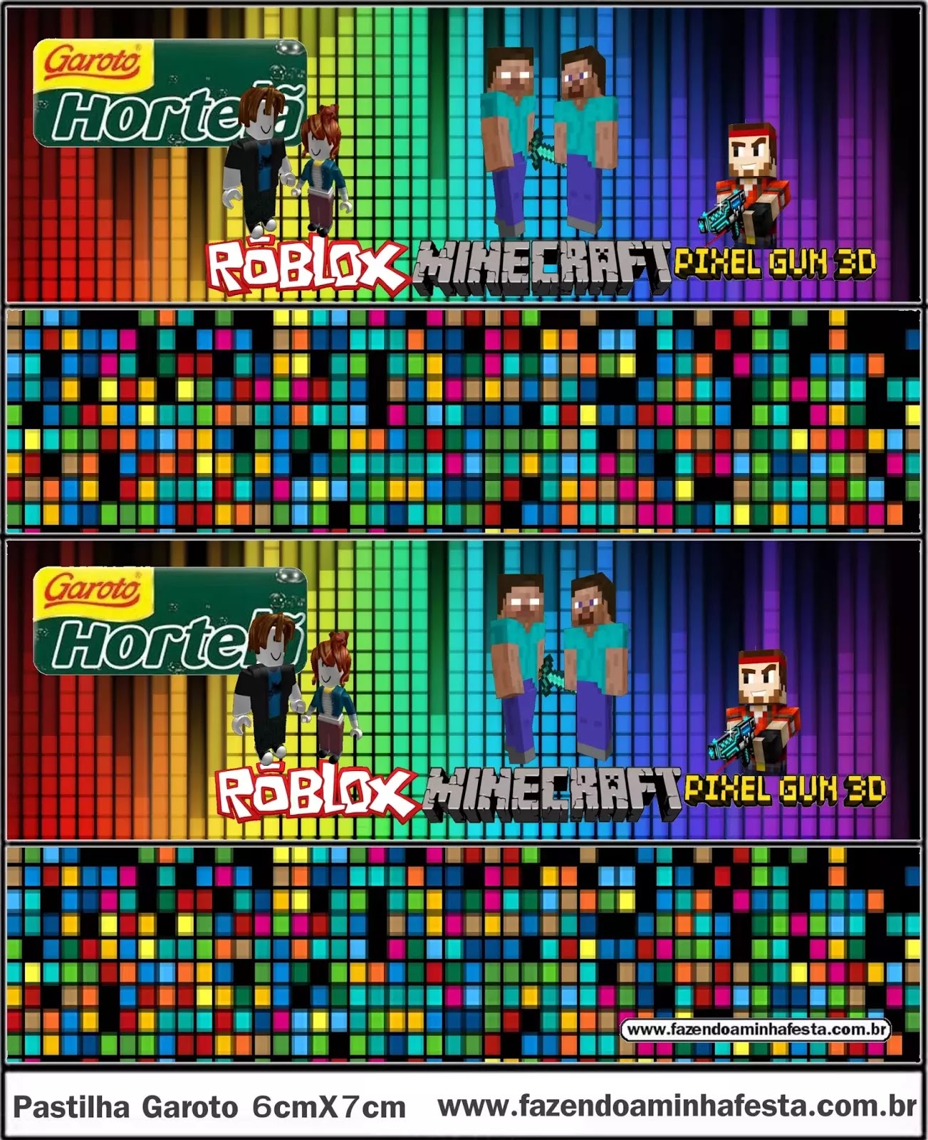 Pixel Gum 3D, Roblox and Minecraft Free Printable Candy Bar Label. - Oh ...