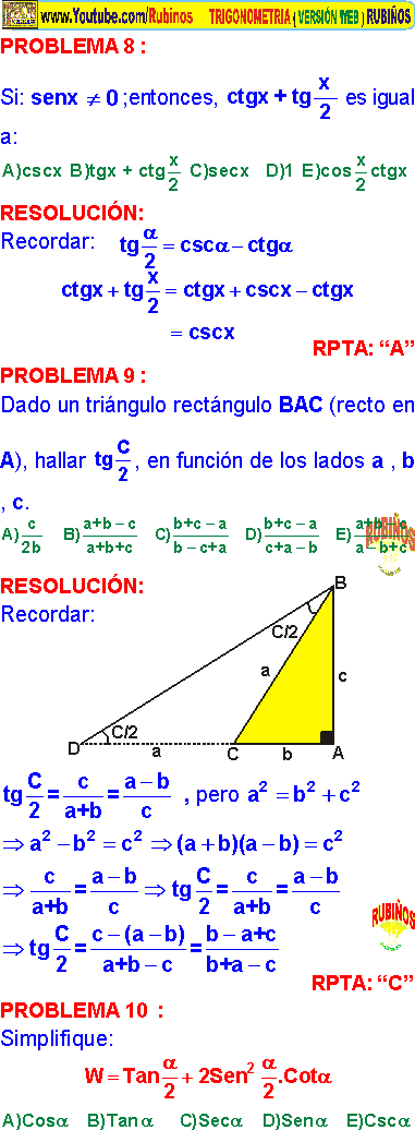 IDENTIDADES DEL ANGULO MITAD EJERCICIOS RESUELTOS DE TRIGONOMETRIA PDF