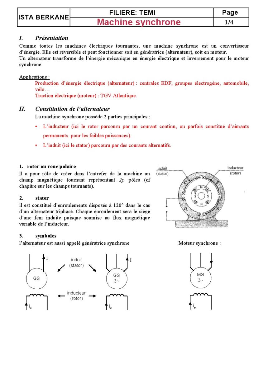 Electrotechnique: Machine synchrone