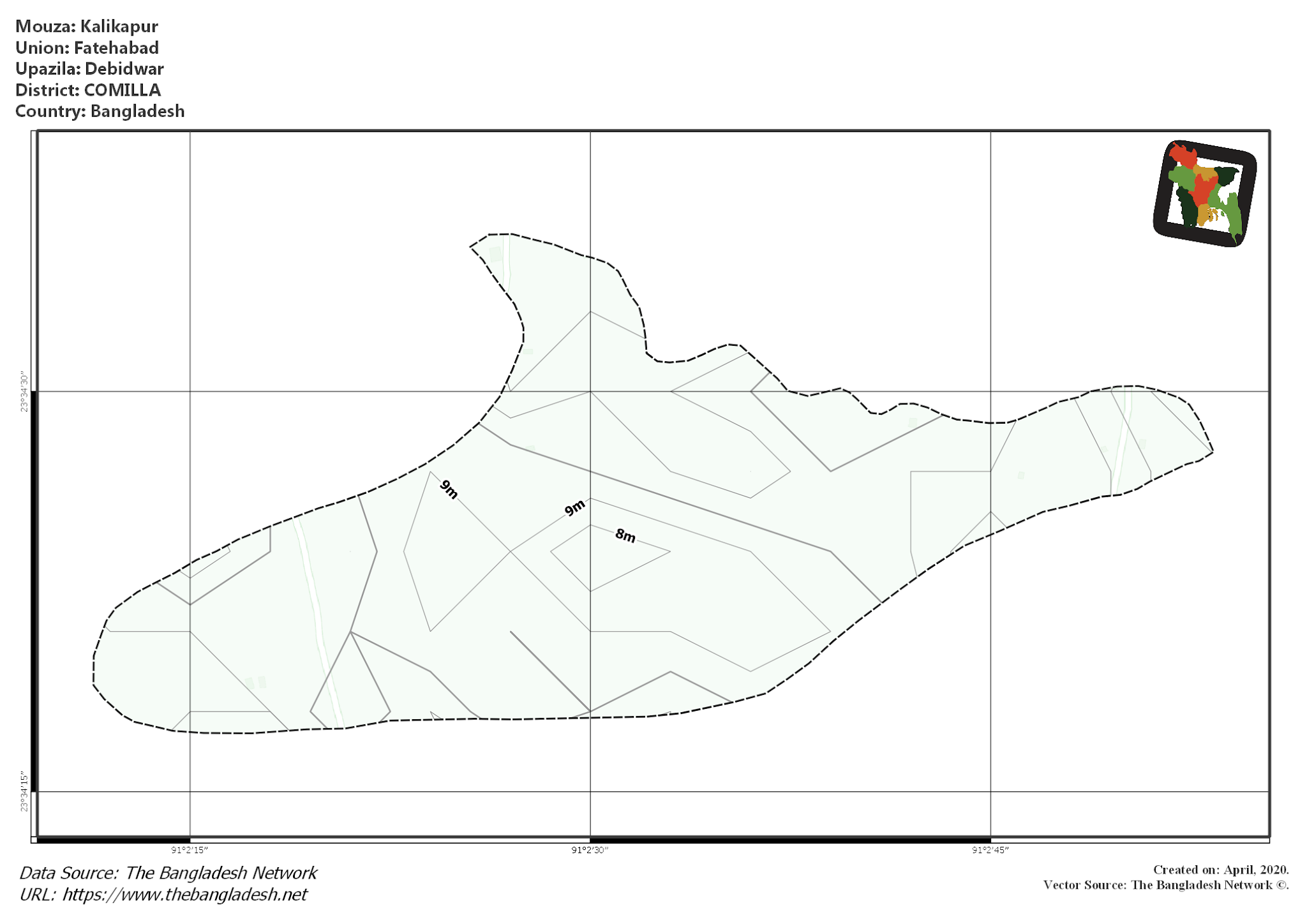 Map of Kalikapur Mouza, Debidwar, Comilla